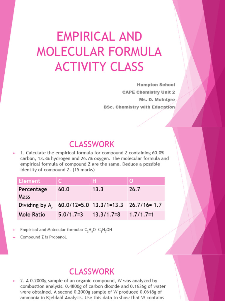 Empirical and Molecular Formula Unit 2 2020 | PDF | Molecules ...