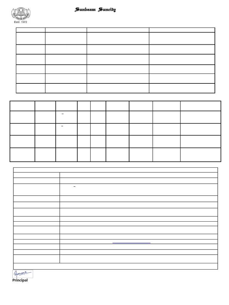Sunbeam Suncity Half Yearly Exam Schedule | PDF