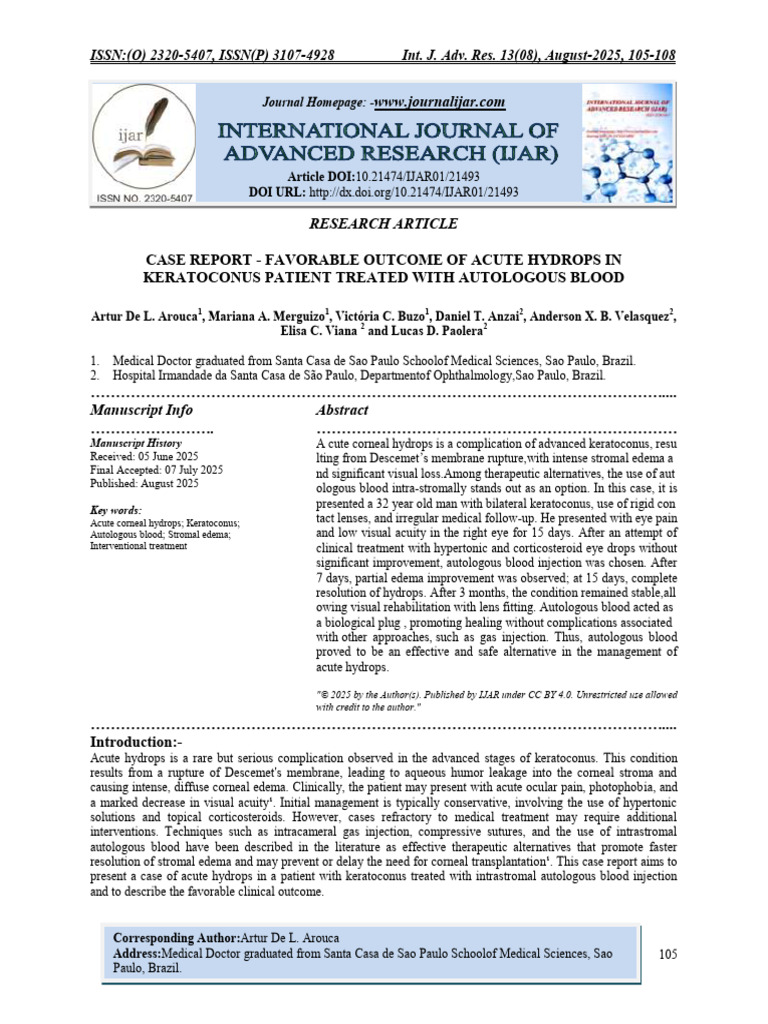 Case Report - Favorable Outcome of Acute Hydrops in Keratoconus Patient ...