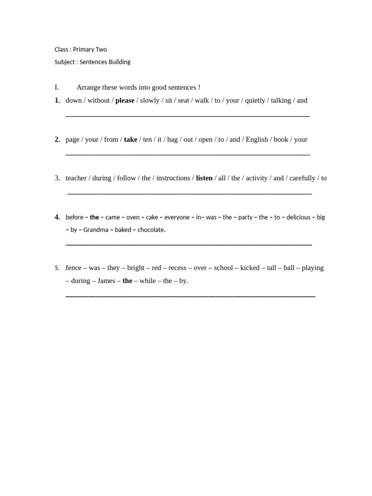 Sentence Building Exercises for Kids | PDF