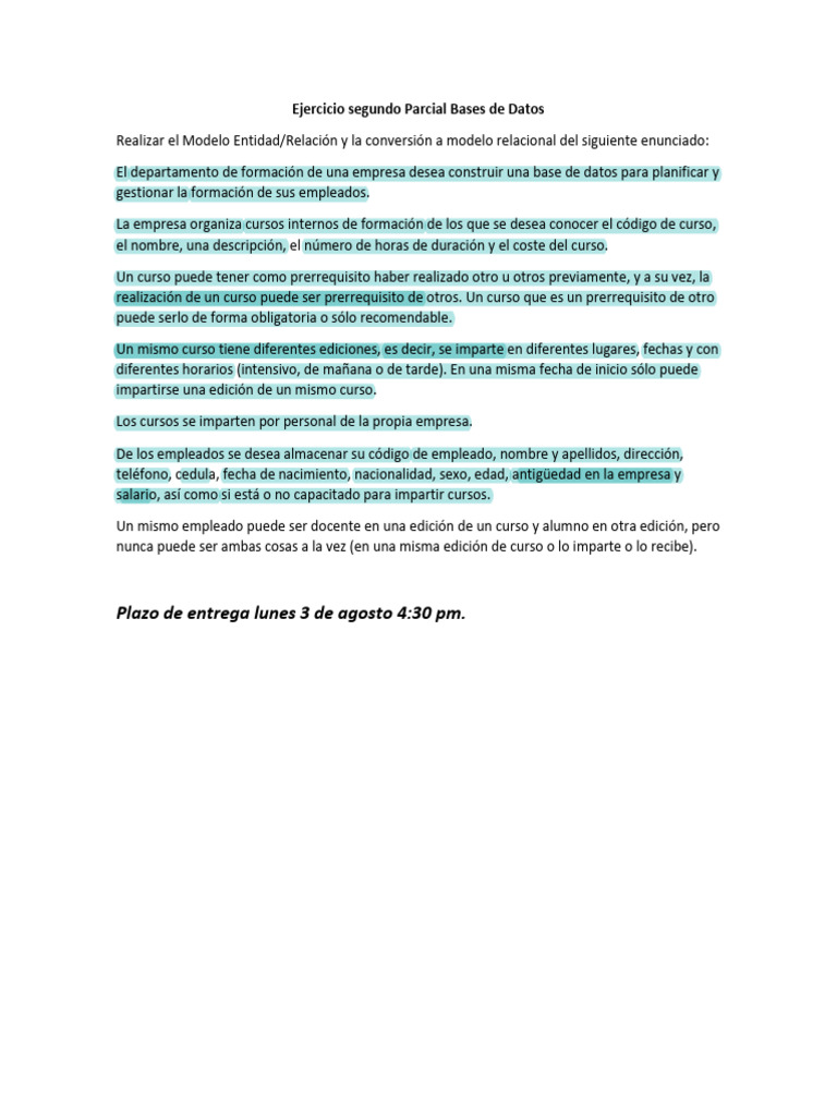 Ejercicio Segundo Parcial Bases de Datos Agosto 2020 | PDF