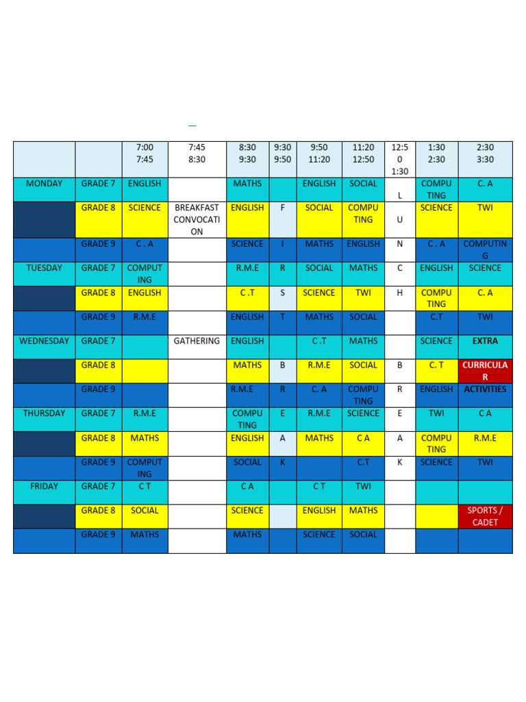 AIT Smart School JHS Timetable 2025-2026 | PDF