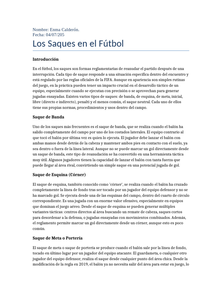 Saques en El Fútbol Con Subtítulos | PDF | Asociación de Futbol | Deportes