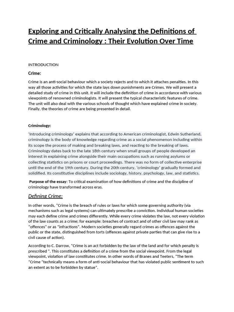 Evolution of Crime and Criminology Definitions | PDF | Crimes | Crime ...