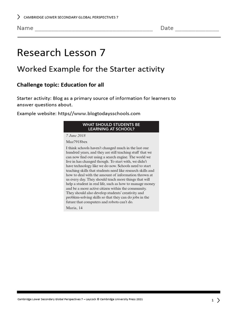 Research Lesson 7 Worked Example For The Starter Activity | PDF ...
