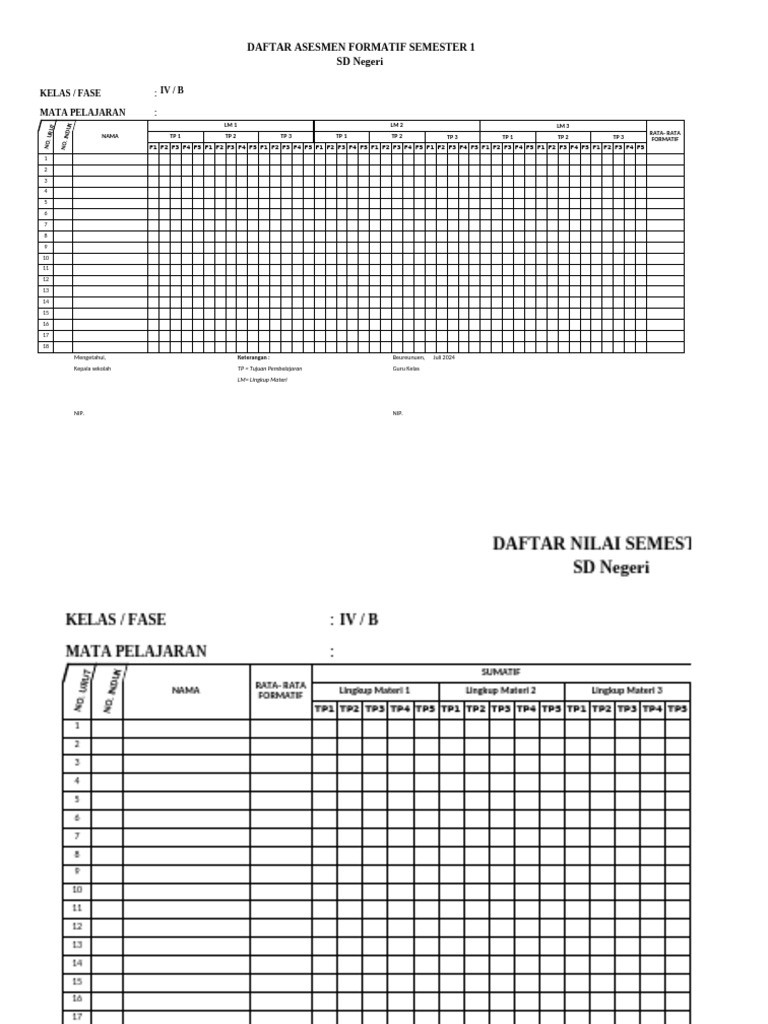 Daftar Nilai Formatif Dan Sumatif | PDF
