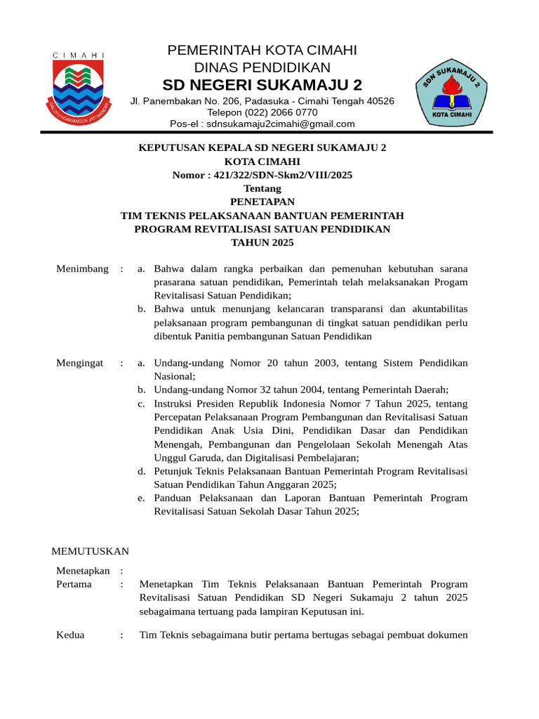 Tim Teknis Revitalisasi Pendidikan 2025 | PDF