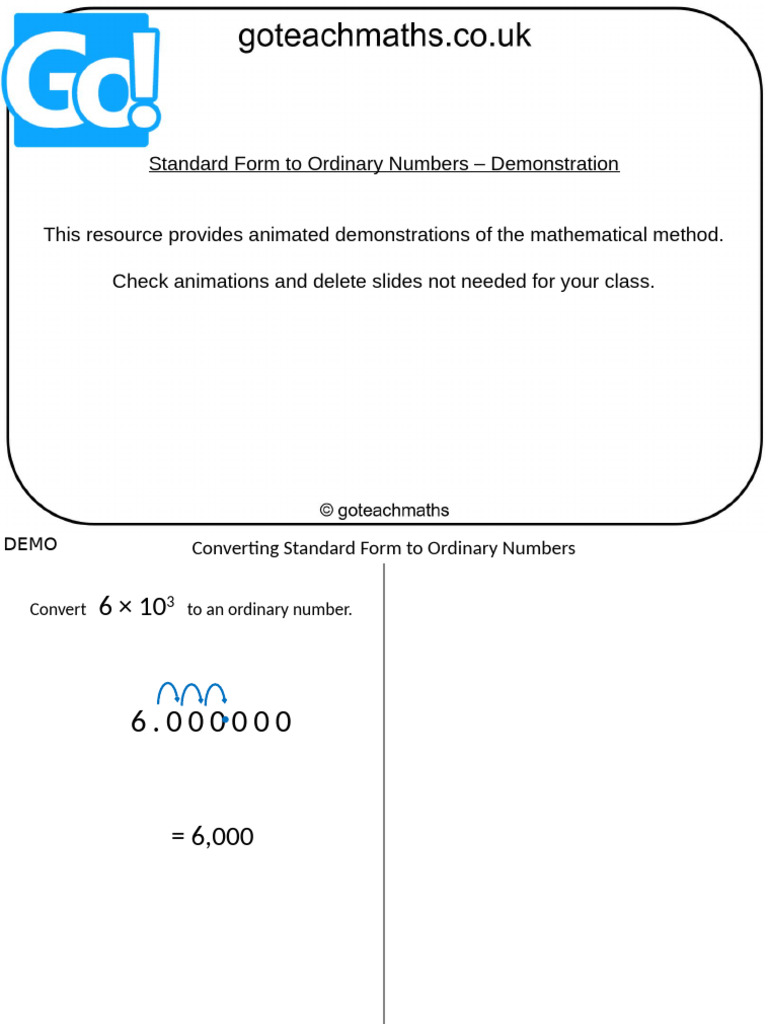 Standard Form To Ordinary Numbers Demonstration 3 | PDF