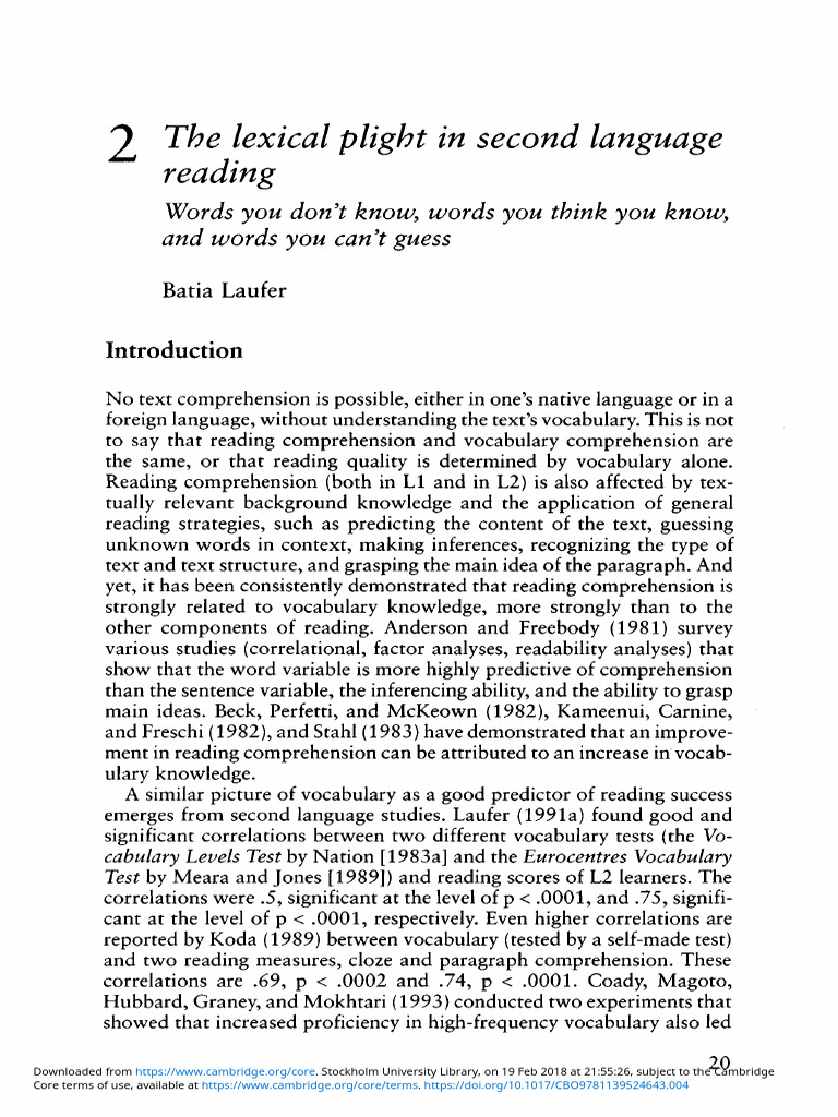 Reading: 9 The Lexical Plight in Second Language | PDF | Reading Comprehension | Second Language
