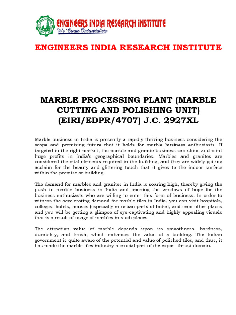 Marble Processing Plant Overview | PDF | Marble | Waste