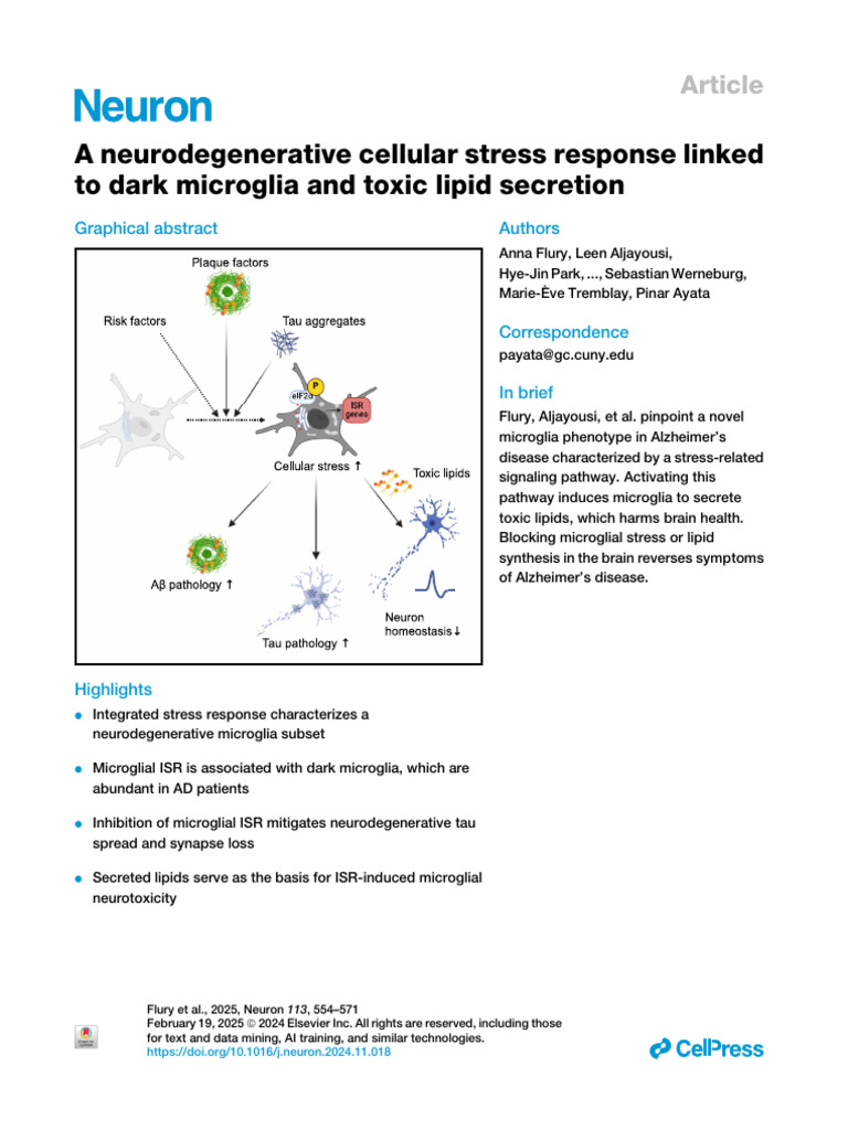 Dark Microglia and Lipid Toxicity in AD | PDF | Microglia | Synapse