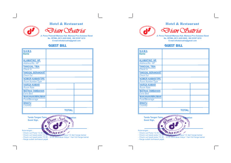 Nota Bon Hotel Dian Satria | PDF
