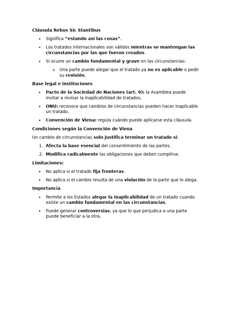 Cláusula Rebus Sic Stantibus en Tratados | PDF