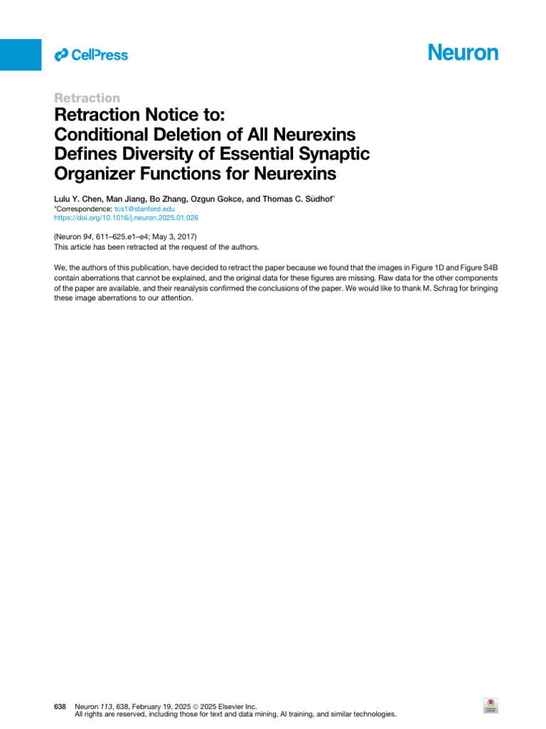 Retraction of Neurexin Study | PDF