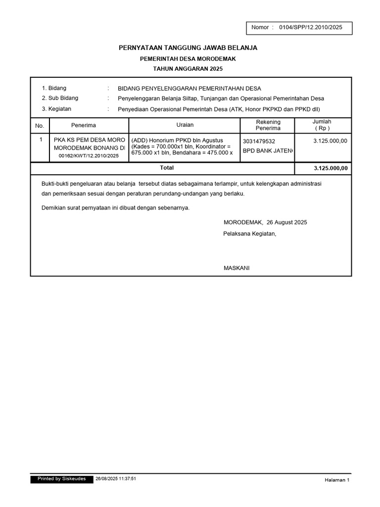 SPTJB PPKD Agus | PDF