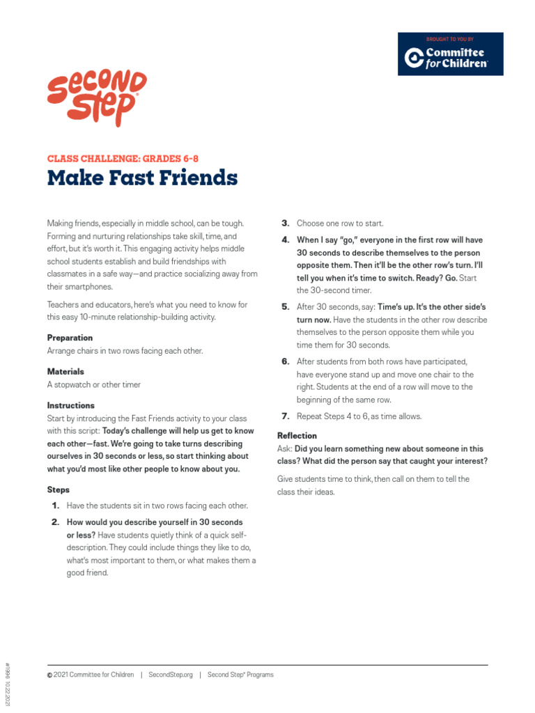 Fast Friends Activity for Middle School | PDF | Chess Theory | Chess