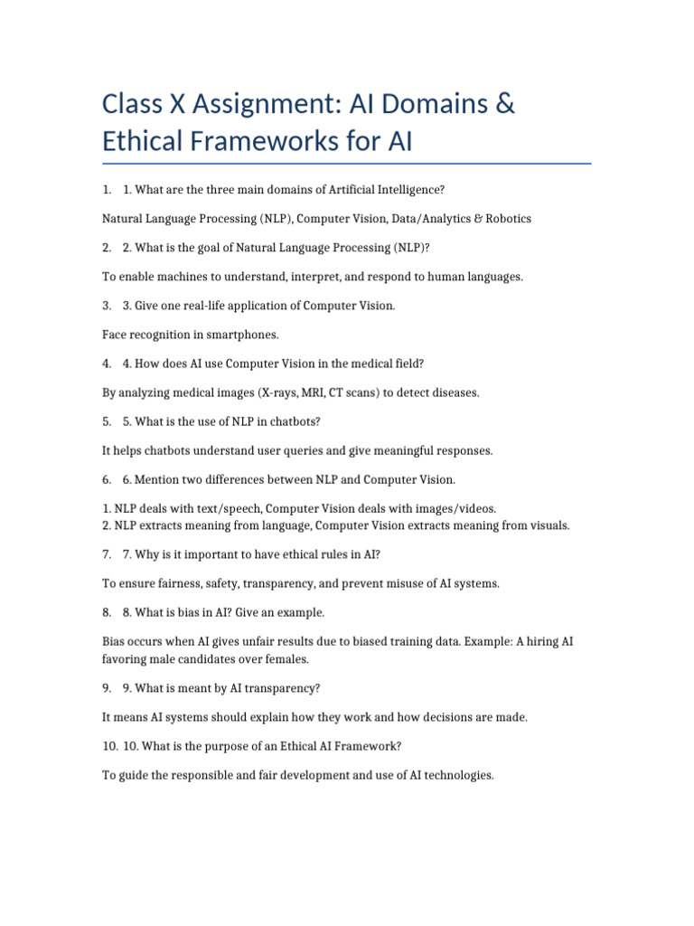Ethical AI Frameworks for Class 10 | PDF | Artificial Intelligence ...
