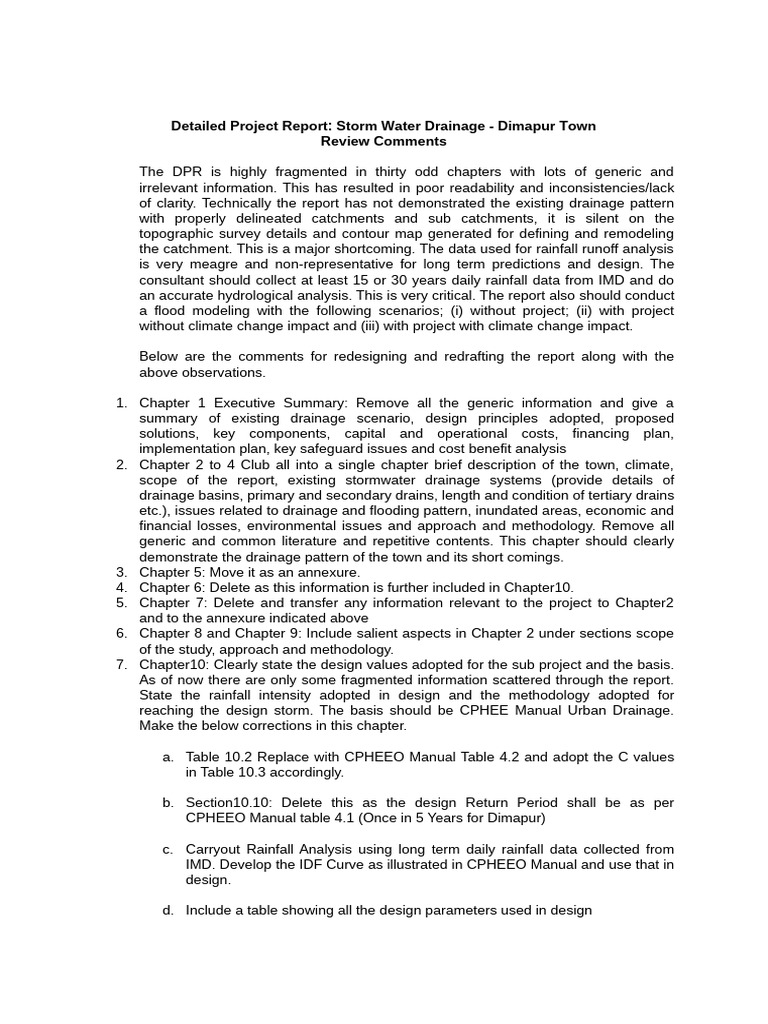 SWD For Dimapur DPR Review Comments | PDF | Drainage Basin | Flood