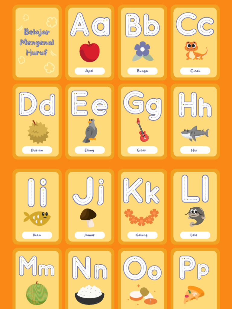Belajar Mengenal Huruf Flashcard Kuning Ceria | PDF