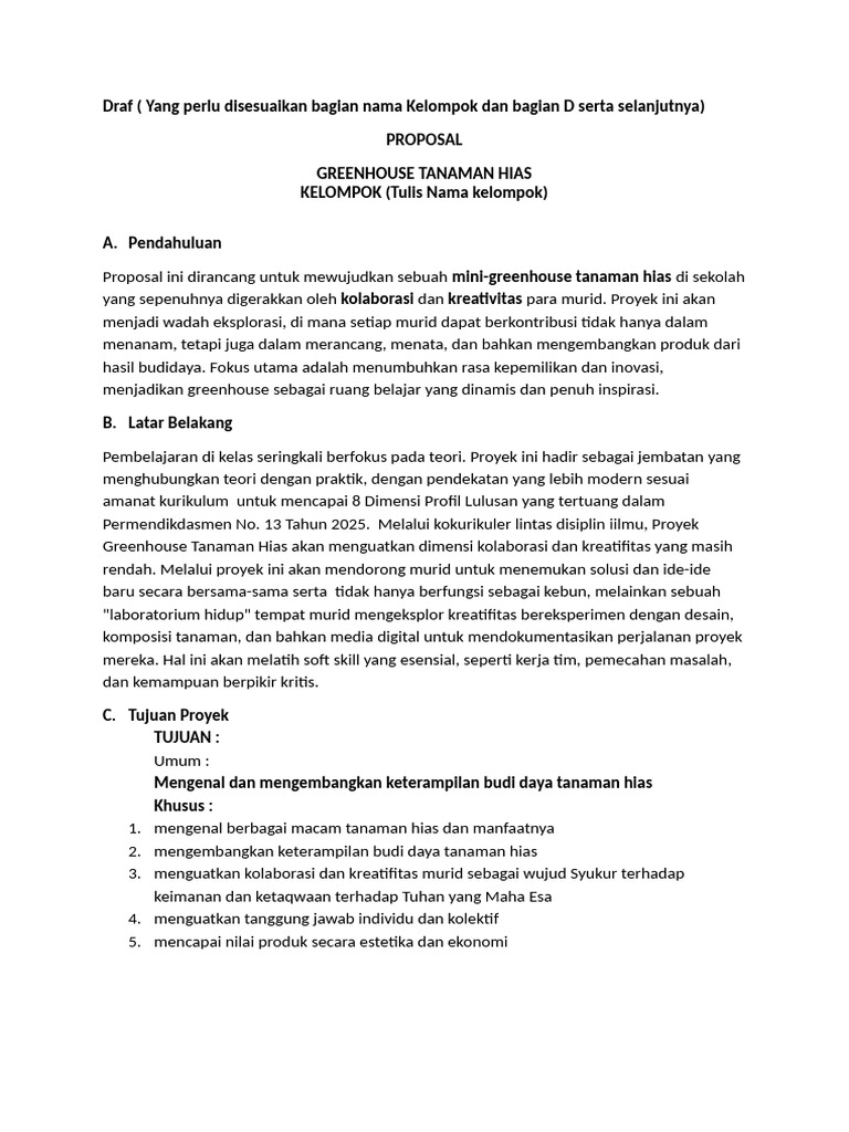 Proposal Mini-Greenhouse Sekolah | PDF