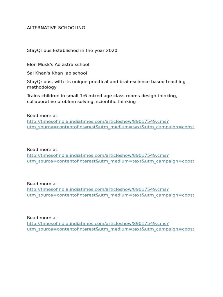 Alternative Schooling | PDF