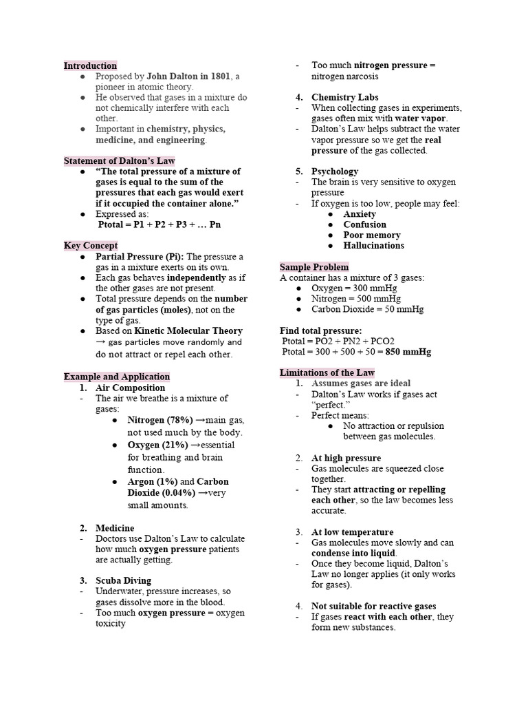 Dalton Law of Partial Pressure | PDF | Gases | Oxygen