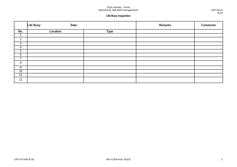 Life Buoy Inspection HSE Form | PDF