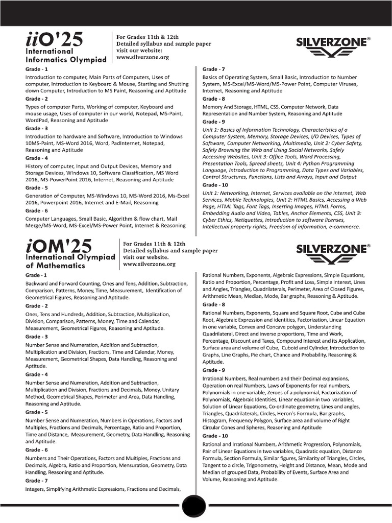 Silver Zone Olympiad Syllabus | PDF