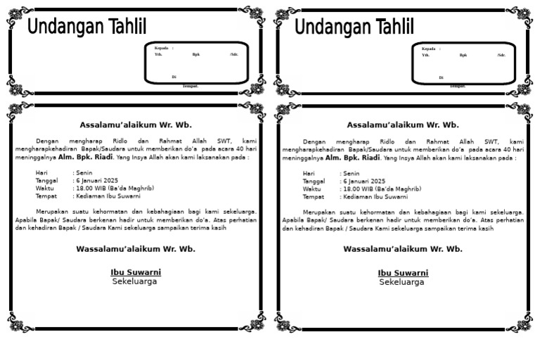 Undangan Tahlil 100 Hari | PDF