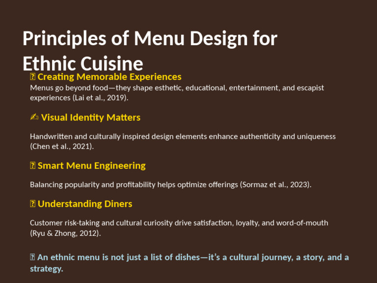 Principles of Menu Design For Ethnic Cuisine | PDF