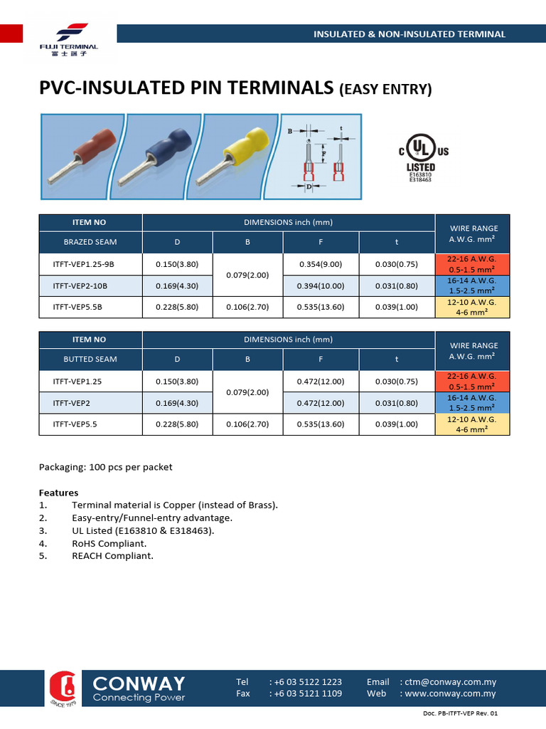 PB ITFT VEP PVC Insulated Pin Terminal R01 | PDF | Manufactured Goods