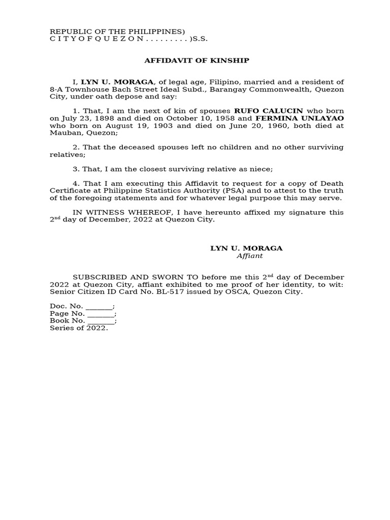 Affidavit of Kinship | PDF