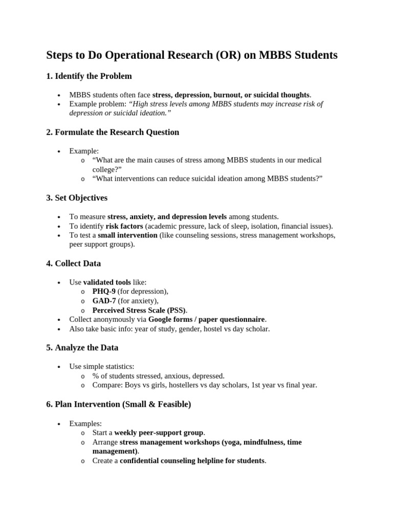 Operational Research for MBBS Student Wellbeing | PDF