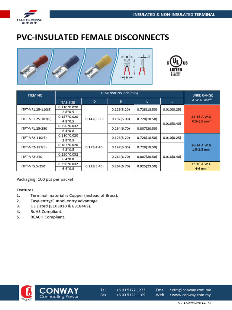 PB ITFT VFFD PVC Insulated Female Disconnects R01 | PDF | Manufactured ...
