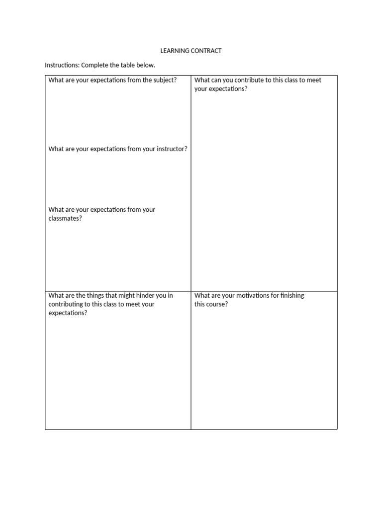 Learning Contract Expectations Guide | PDF