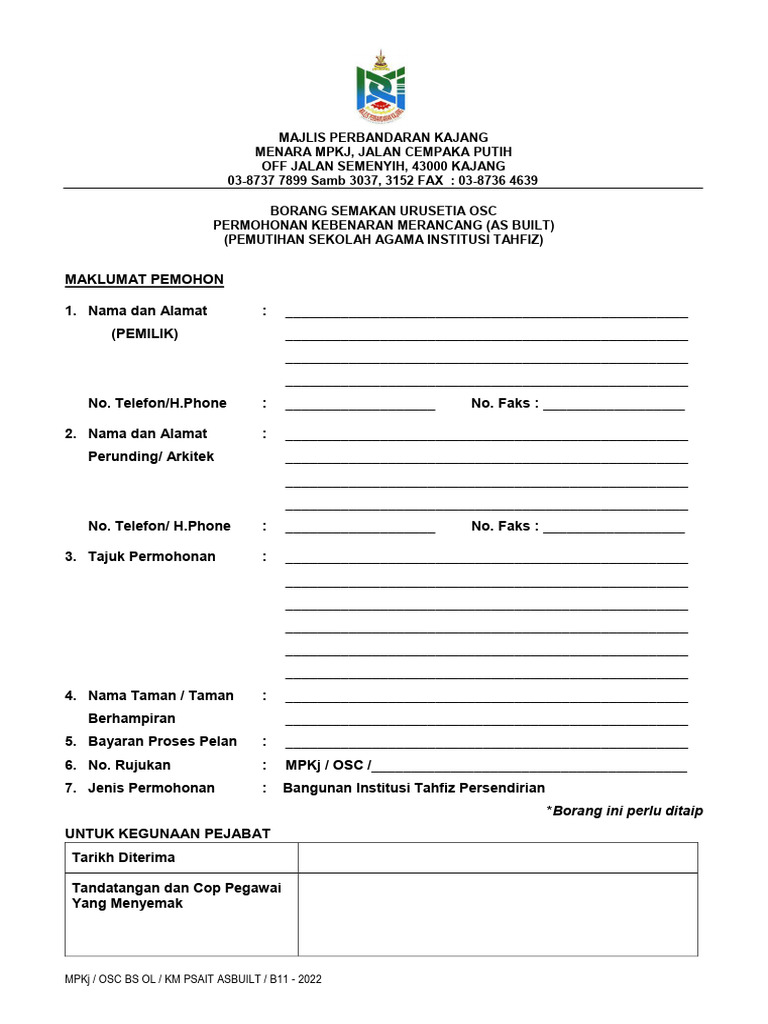 16 Senarai Semak Dan Borang Osc Online Kebenaran Merancang Pusat Tahfiz ...