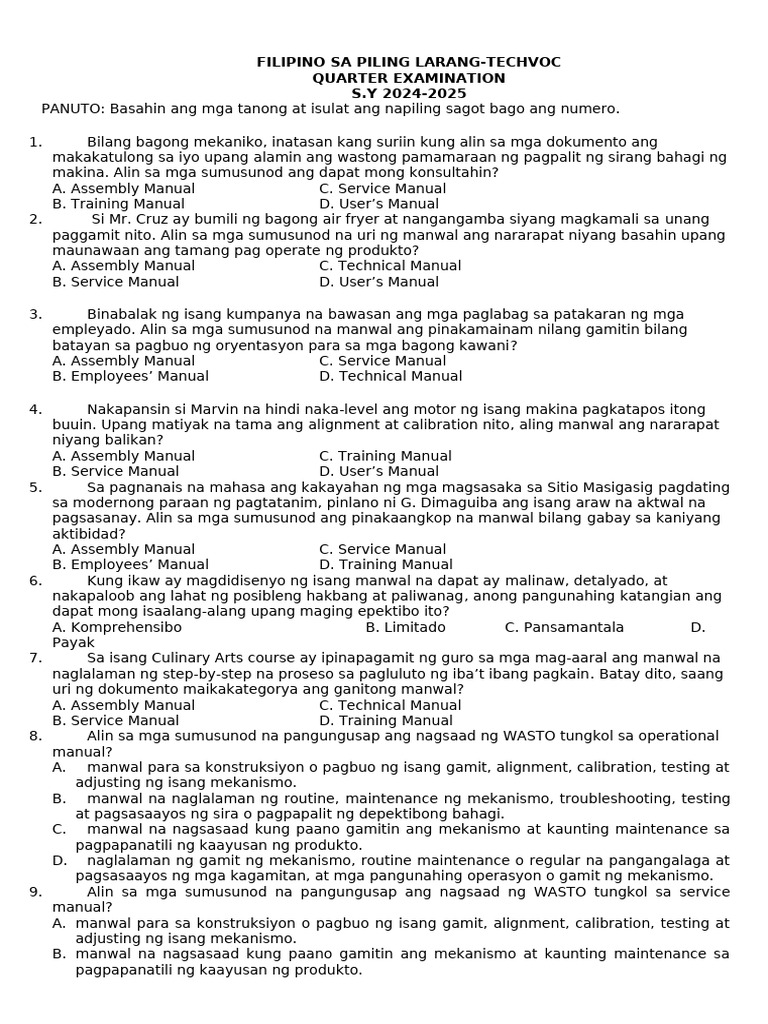 Fpl-Techvoc 1ST Quarter | PDF