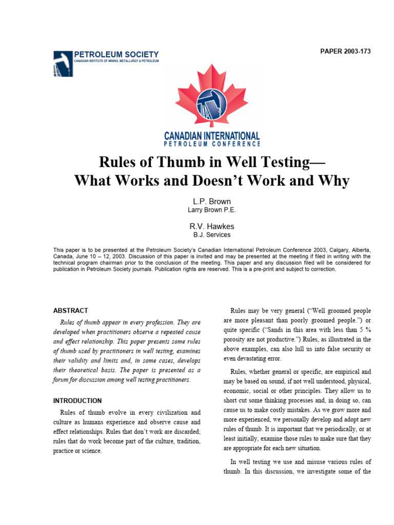Well Testing Rules of Thumb Explained | PDF | Derivative | Pressure