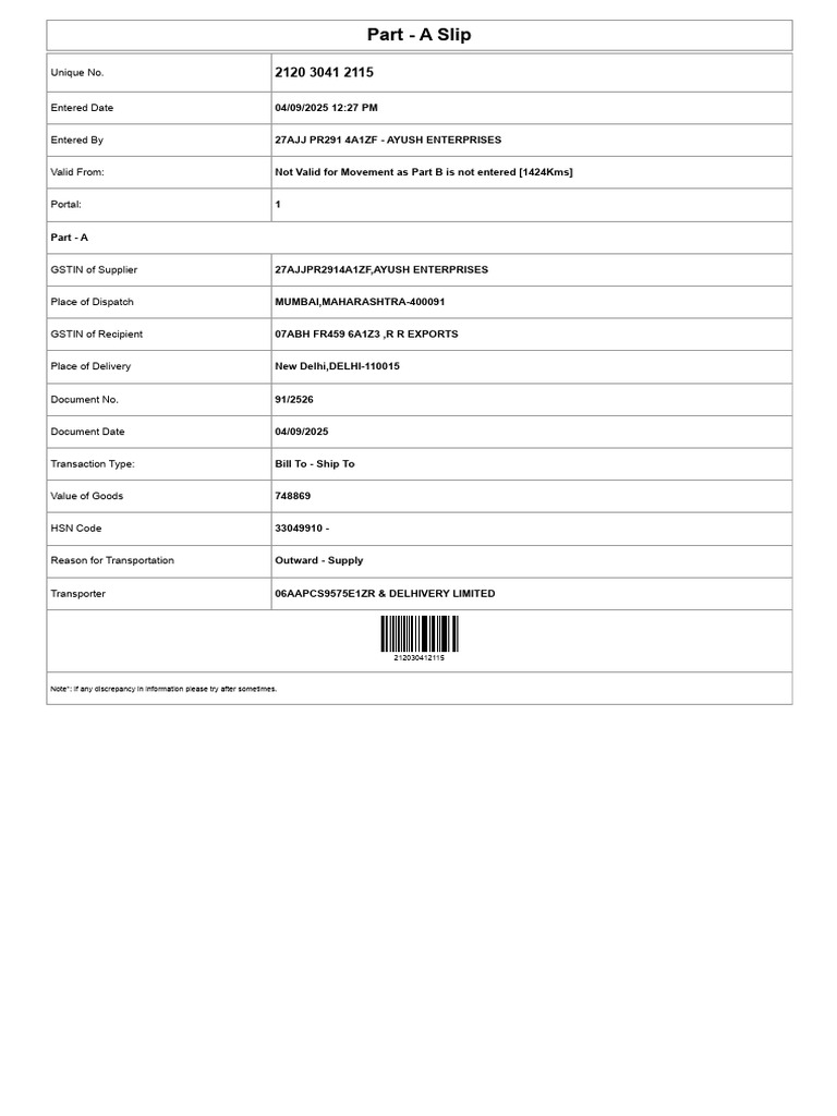 E-Way Bill System R& R 0091 | PDF