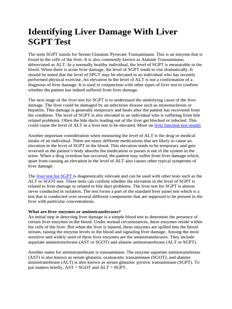 Understanding Liver SGPT Test Results | PDF | Alanine Transaminase ...