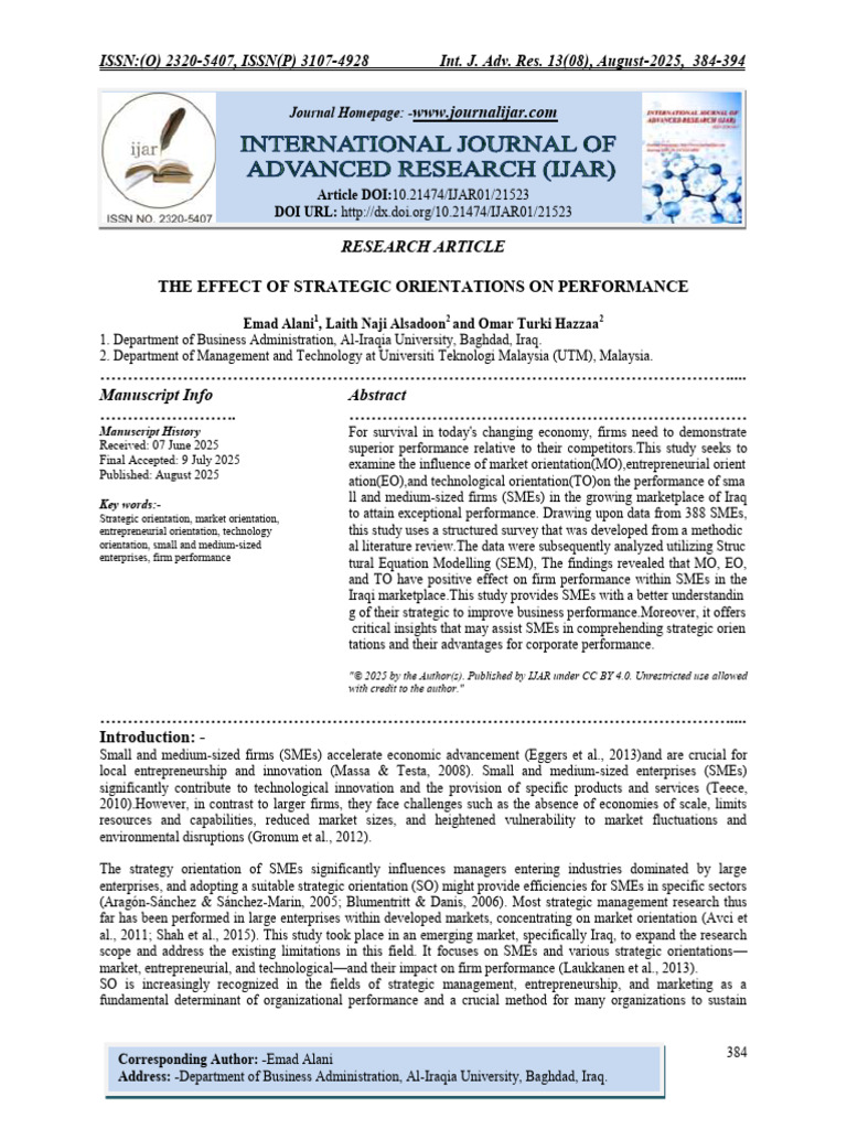 Strategic Orientations Impact on SME Performance | PDF | Survey ...