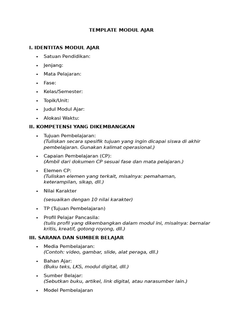 Template Modul Ajar Lengkap | PDF