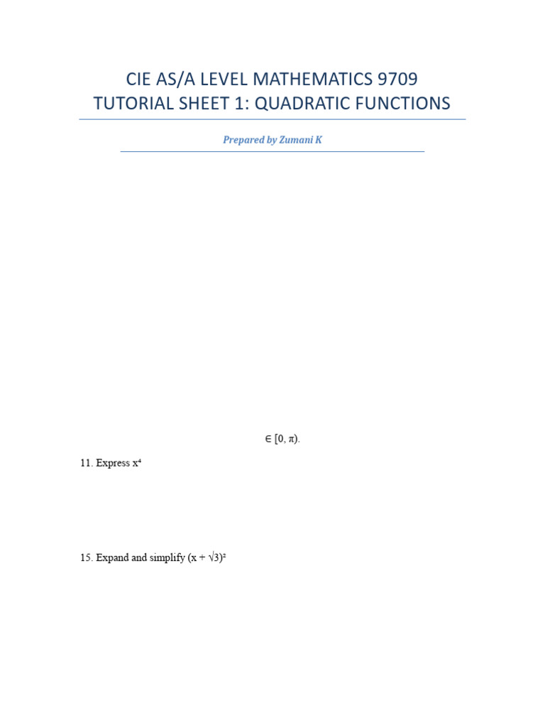 AS/A Level Math: Quadratic Functions Guide | PDF | Quadratic Equation ...
