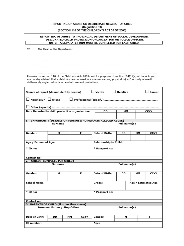 Form 22: Child Abuse Reporting Guide | PDF | Child Neglect | Sexual Abuse