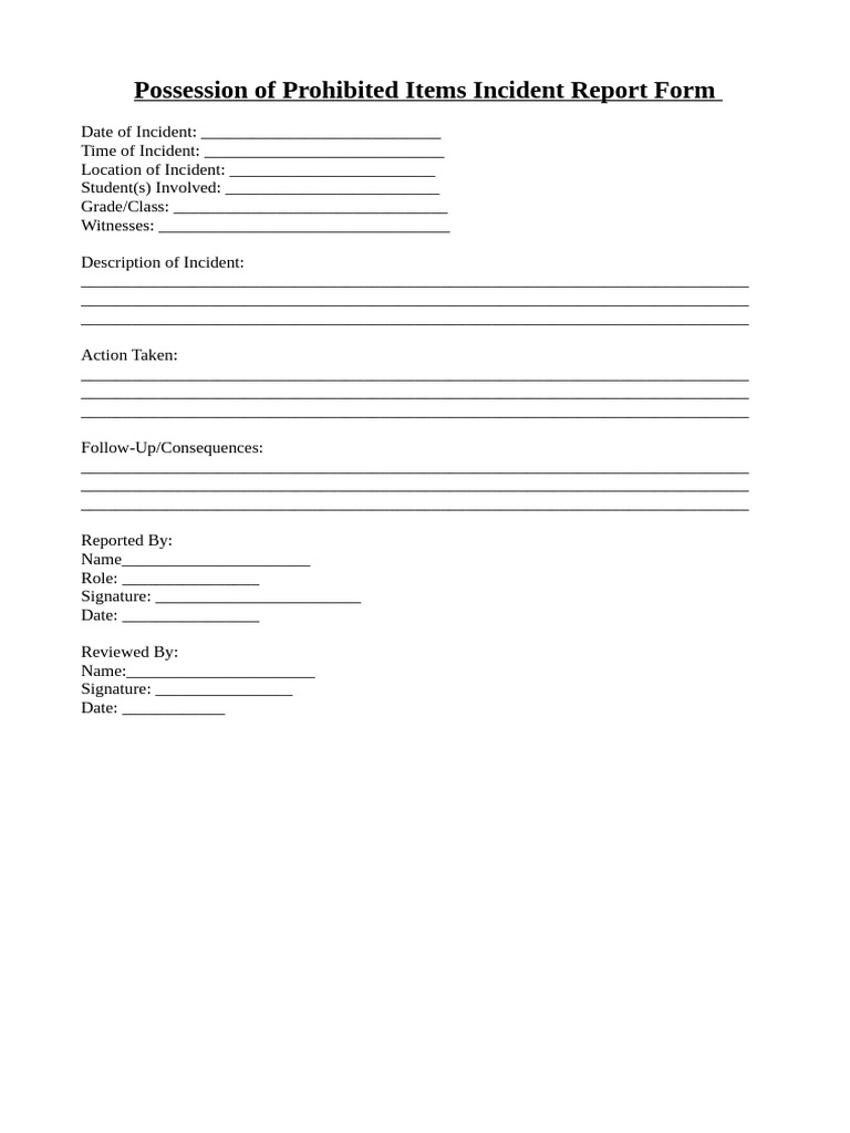 Prohibited Items Incident Report Form | PDF