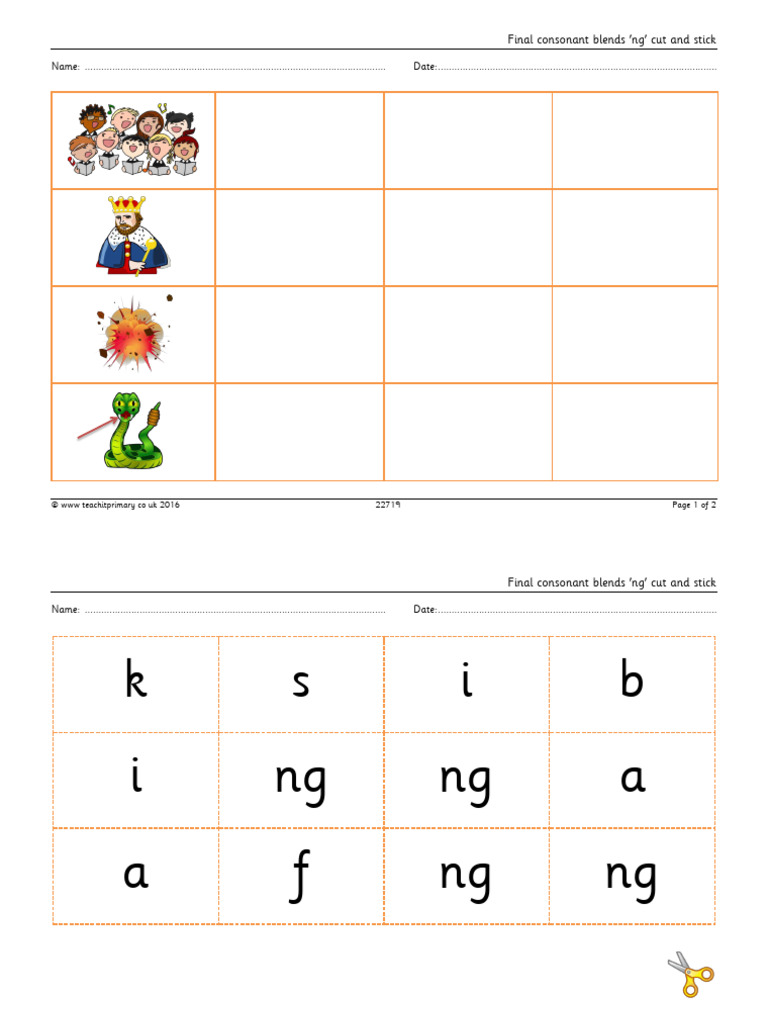 Final Consonant Blends NG Cut and Stick | PDF