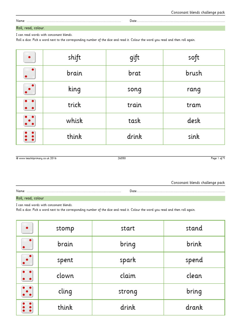 Consonant Blends Challenge Pack | PDF