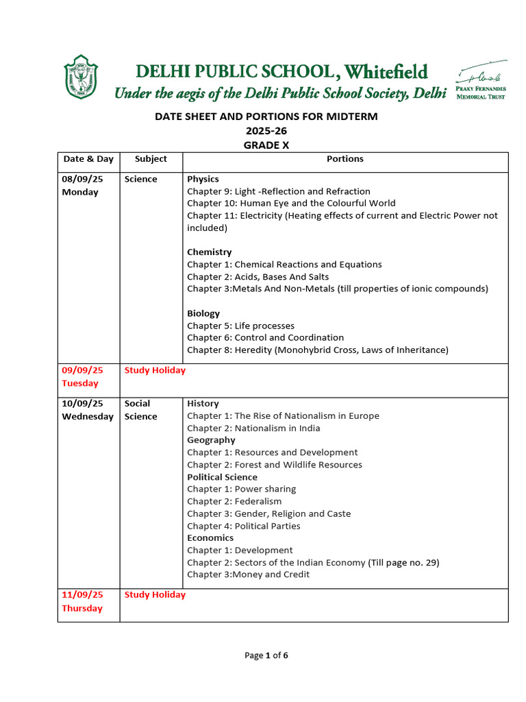 Grade X Midterm Date Sheet 2025-26 | PDF | Linguistics | Grammar