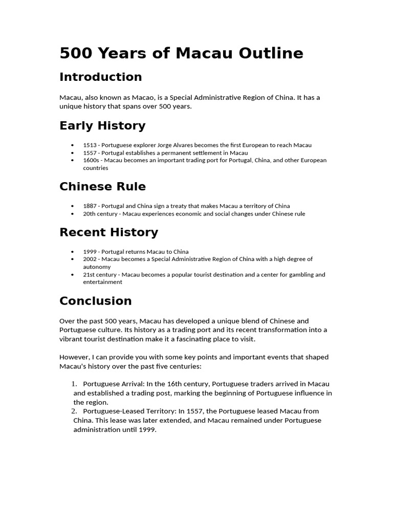 Macau's 500-Year History Overview | PDF | Macau | China
