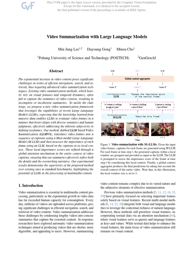 Lee Video Summarization With Large Language Models CVPR 2025 Paper ...